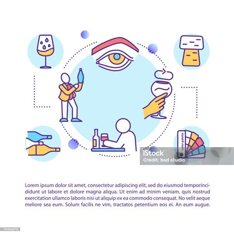 텍스트와 와인 시음 개념 아이콘 소믈리에 소용돌이 와인 잔 음료 점도 검사 Ppt 페이지 벡터 템플릿입니다 브로셔 잡지 선형