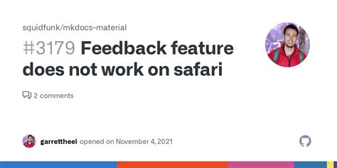 Feedback Feature Does Not Work On Safari · Issue 3179 · Squidfunkmkdocs Material · Github