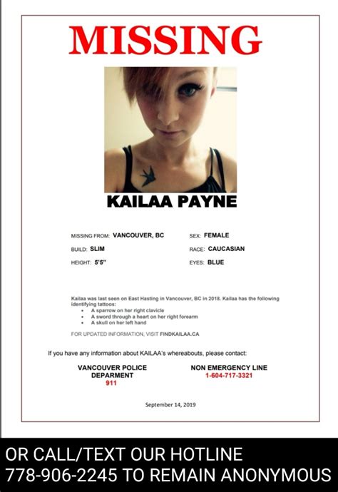 Missing Person Kaila Payne R Vancouver