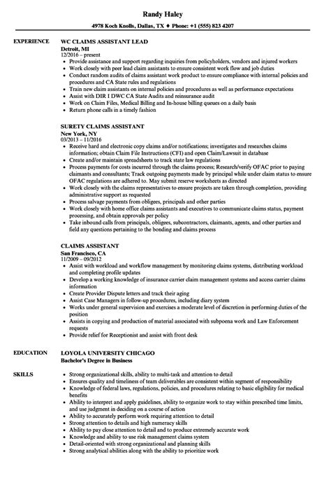 Claims Assistant Resume Samples Velvet Jobs