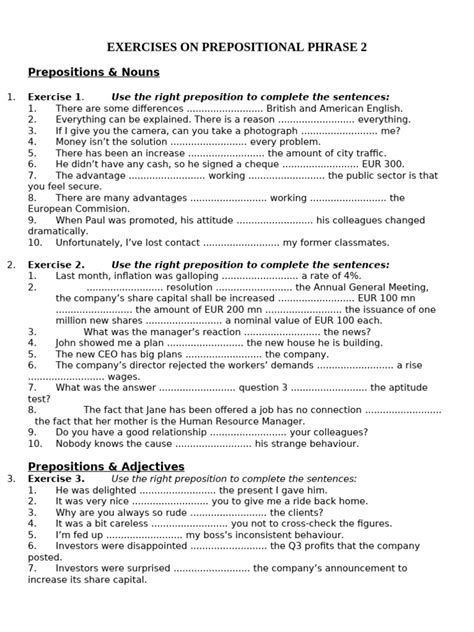 Exercises On Prepositional Phrase 2 Pdf