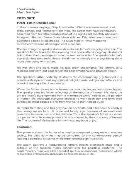 Father Returning Home Notes Pdf