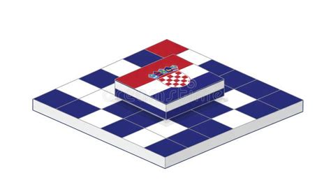 Isometric Croatian Flag On Checkered Platform National Identity Stock Illustration