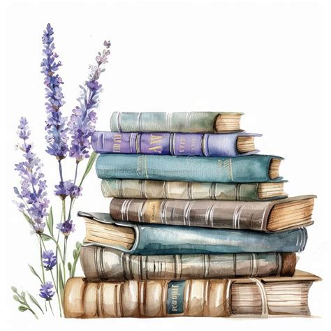 A Stack Of Vintage Books With Lavender Flowers Perfect For A Cozy