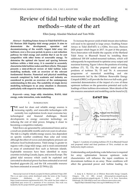 PDF Review Of Tidal Turbine Wake Modelling Methods