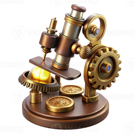 Steampunk Microscope Render Gears Cogs Brass Gold Science
