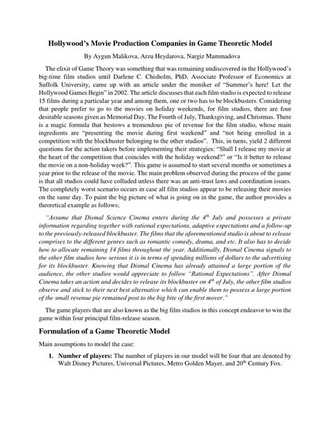 Pdf Hollywoods Movie Production Companies In Game Theoretic Model