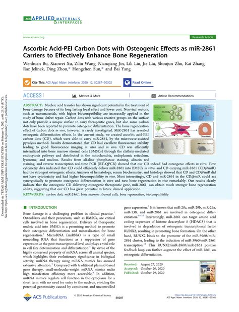 Pdf Ascorbic Acid Pei Carbon Dots With Osteogenic Effects As Mir 2861