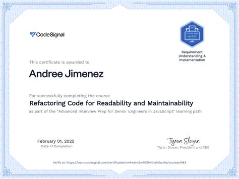Course Certificate For Refactoring Code For Readability And