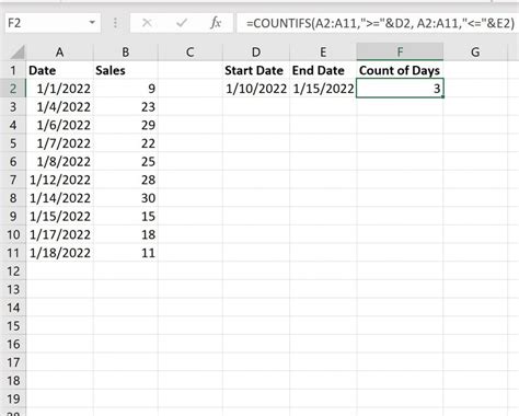 How To Use Countifs With A Date Range In Excel