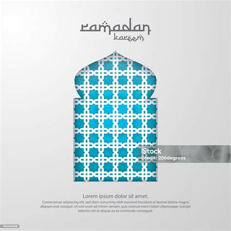 라마단 카림 이슬람 인사말 카드 디자인 3 차원 돔 모스크 문 또는 창 및 패턴 요소 종이 배경 스타일 컷 벡터 일러스트입니다 0명에 대한 스톡 벡터 아트 및 기타 이미지