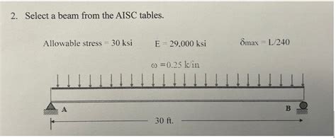 solved select a beam from the aisc tables allowable stress