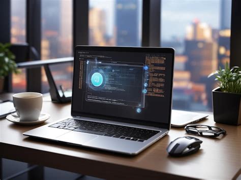 Premium Ai Image Software Development Concept Laptop With Open Screen