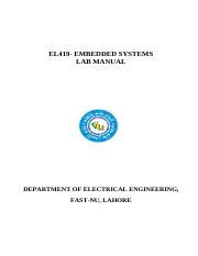 Embedded Systems Lab Manual Spring 2021 Pdf EL419 EMBEDDED SYSTEMS LAB MANUAL DEPARTMENT OF