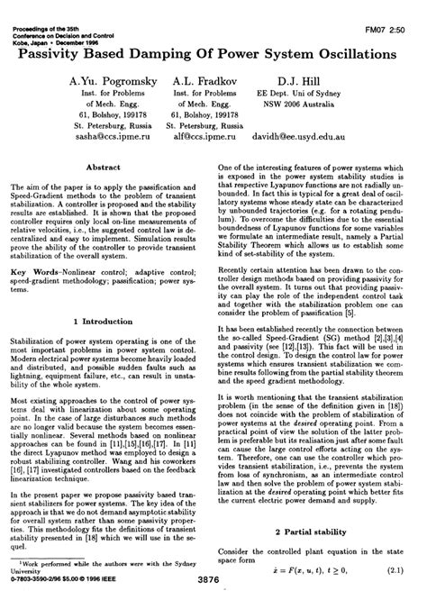Pdf Passivity Based Damping Of Power System Oscillations