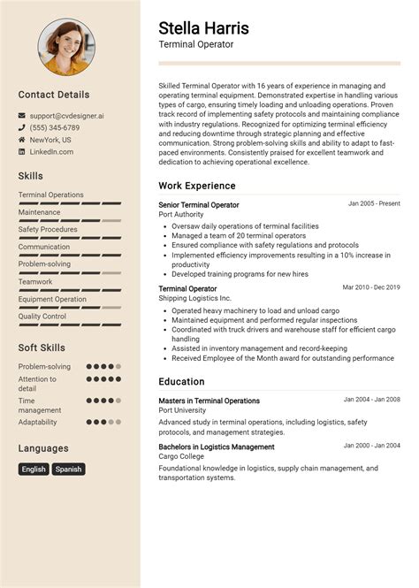Terminal Operator Resume Example For 2024 Best Formatting Tips Cvdesignerai Terminal Operator Resume Example For 2024 Best Formatting Tips Cvdesignerai