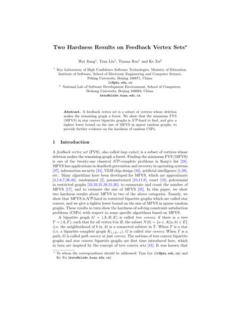 Pdf Two Hardness Results On Feedback Vertex Sets