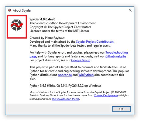 Select The Dark Or Light Version Of The Spyder Icon In The About Spyder Dialog Window