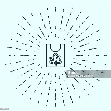 회색 배경에 고립된 재활용 아이콘이 있는 검은색 선 비닐 봉지 재활용 기호가 있는 가방 추상 원 무작위 점 벡터 가능성에 대한