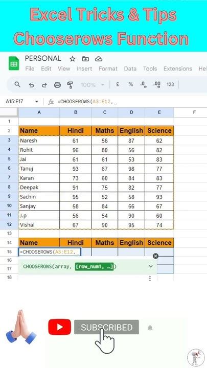 excel tricks and tips chooserows function excelgyan 01 shorts reels
