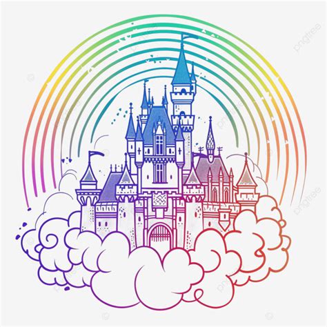 구름 위의 무지개 그라데이션 선 그리기 만화 성 성 구름 천국 Png 일러스트 및 이미지 에 대한 무료 다운로드 Pngtree