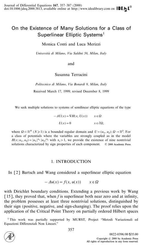 Pdf On The Existence Of Many Solutions For A Class Of Superlinear Elliptic Systems