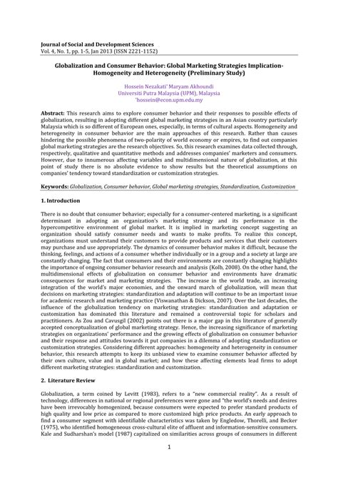 PDF Globalization And Consumer Behavior Global Marketing Strategies Implication Homogeneity