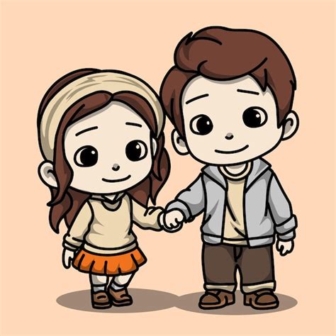 Chibi Couple Holding Hands Sketch