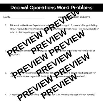 Decimal Operations Word Problems By Mr Jeremy Chesser TpT