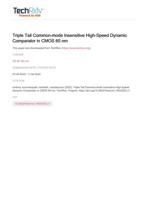 Pdf Triple Tail Common Mode Insensitive High Speed Dynamic Comparator