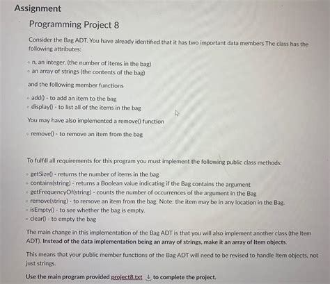 Solved Assignment Programming Project Consider The Bag Chegg