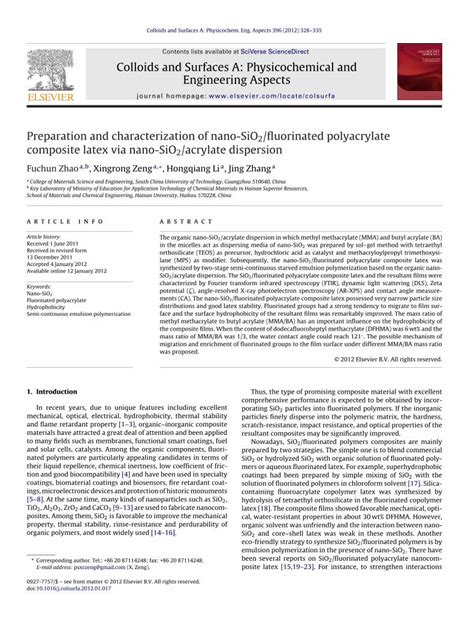 pdf preparation and characterization of nano sio2 fluorinated