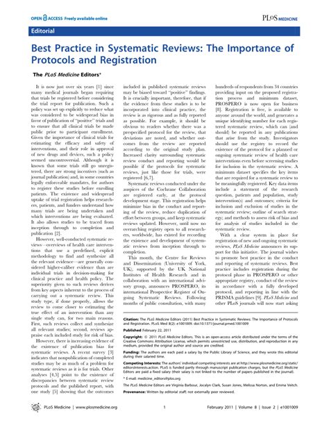 Pdf Best Practice In Systematic Reviews The Importance Of Protocols