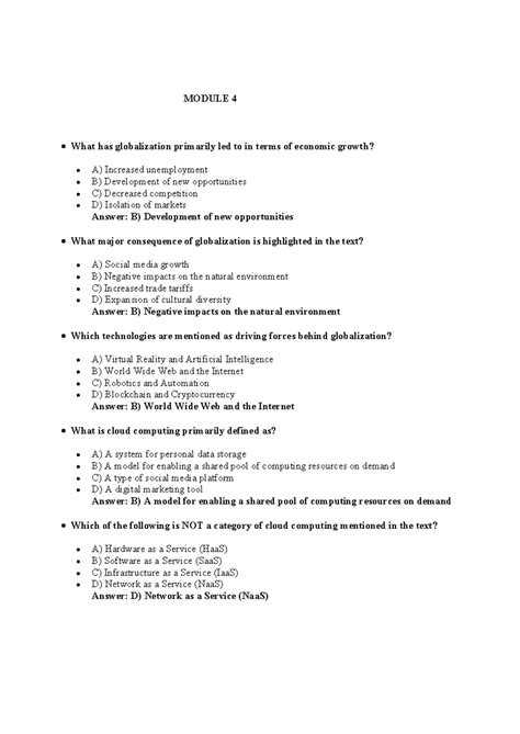GIT 4TH Module Questions MODULE 4 What Has Globalization Primarily Led To In Terms Of Economic