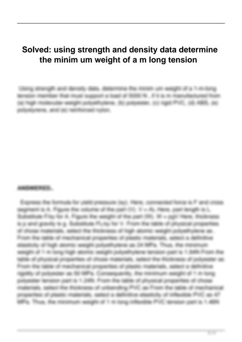 SOLUTION Solved Using Strength And Density Data Determine The Minim Um Weight Of A 1 M Long