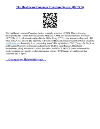 The Healthcare Common Procedure System HCPCS PDF