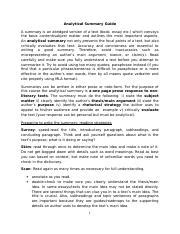 Analytical Summary Guide 1 Analytical Summary Guide A Summary Is An Abridged Version Of A Text