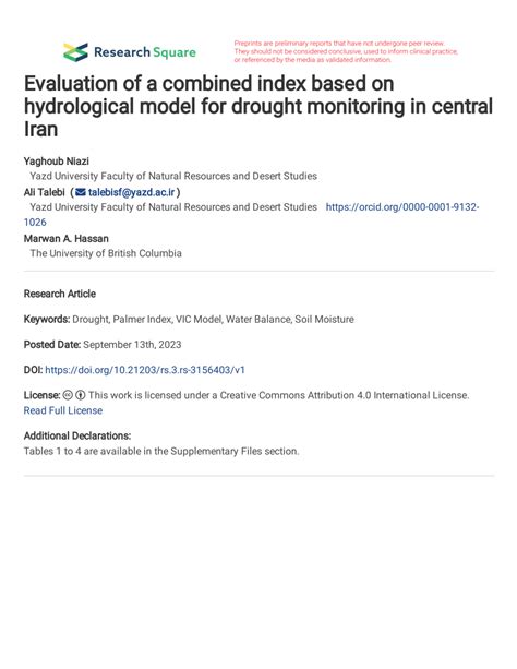 pdf evaluation of a combined index based on hydrological model for