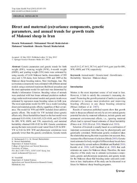 Pdf Direct And Maternal Covariance Components Genetic Parameters And Annual Trends For