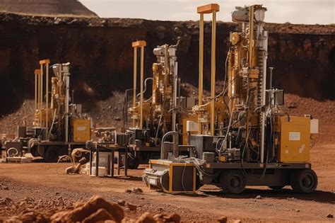 Premium AI Image Gold Mining Drill Rigs On Site Core Sampling Generative AI