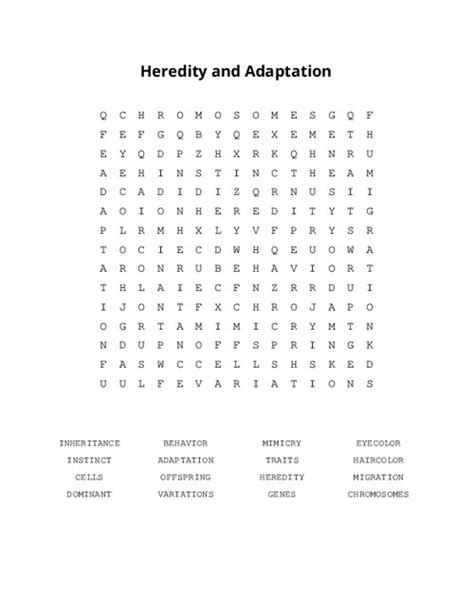 Heredity Word Search Printable Printable Word Search