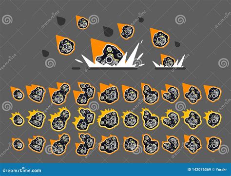 animated asteroids with fire for creating video games stock vector