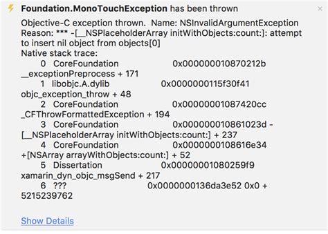 Ios NSInvalidArgumentException Attempt To Insert Nil From Objects 0 Stack Overflow