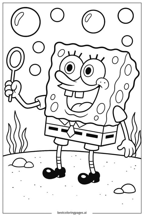 Spongebob Blowing Bubbles Underwater Coloring Page Free Printable