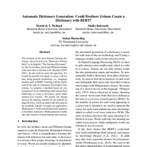 Automatic Dictionary Generation Could Brothers Grimm Create A