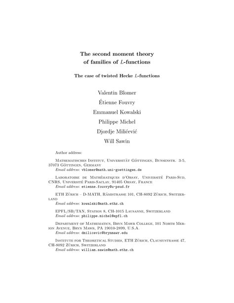 Pdf The Second Moment Theory Of Families Of 𝐿 Functionsthe Case Of