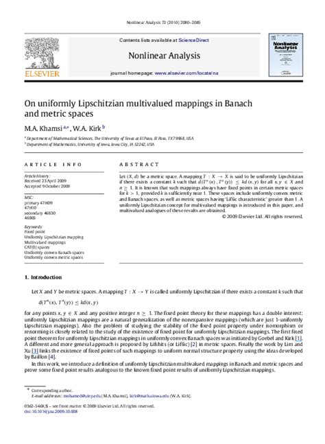 Pdf On Uniformly Lipschitzian Multivalued Mappings In Banach And Metric Spaces