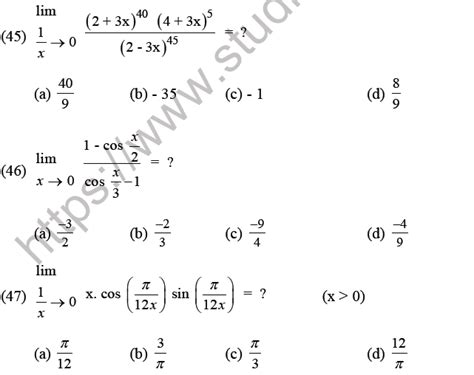 Jee Mathematics Limits Continuity And Differentiability Mcqs Set B With Answers