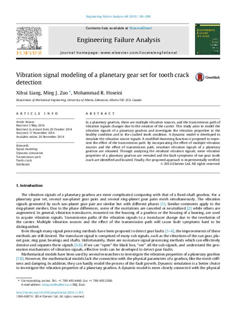 pdf vibration signal modeling of a planetary gear set for tooth crack