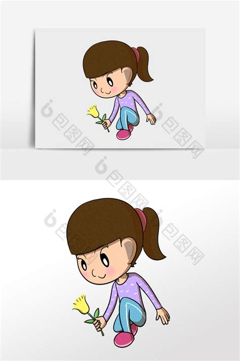 小女孩采花插画图片 包图网